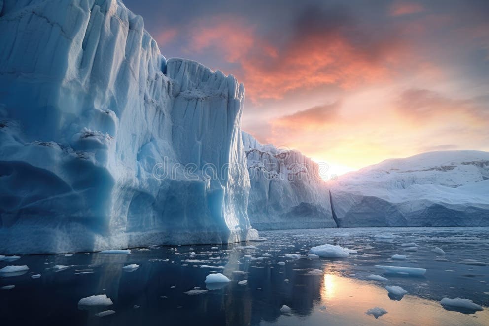 Sunlit Ice Sheet Breaking Off a Glacier Stock Illustration ...