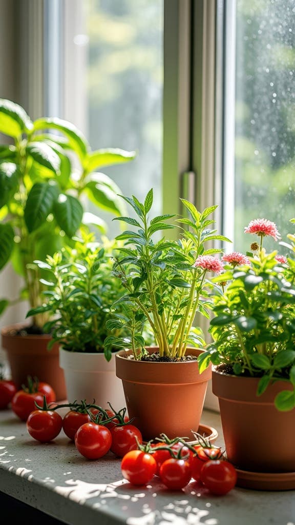 Sunlit Indoor Garden with Fresh Tomatoes on a Window Sill Stock Image ...