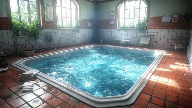 Sunlit Indoor Pool, Tranquil Scene Stock Illustration - Illustration of ...