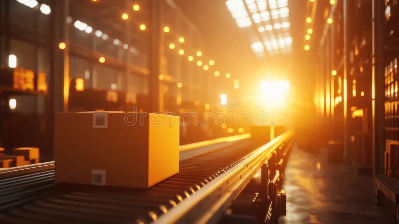 Sunlit Industrial Warehouse Conveyor Belt Cardboard Boxes Stock Photos - Free & Royalty-Free ...