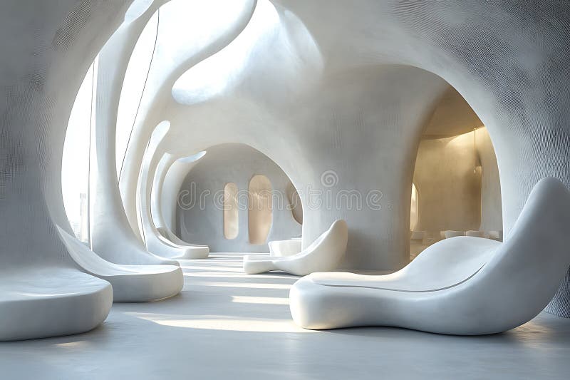 Modern White Organic Architecture Interior Design with Fluid Seating ...