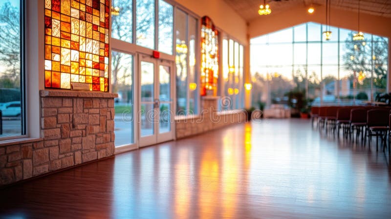 Sunlit Interior with Stained Glass Windows and Wooden Flooring at ...