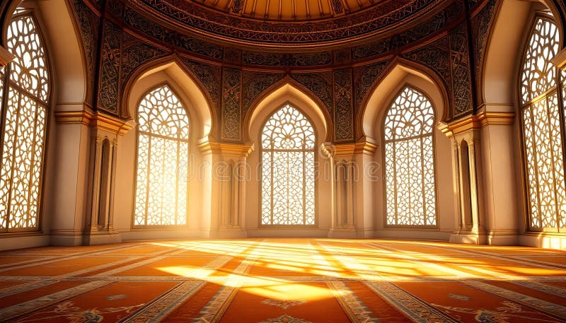 Sunlit Islamic Mosque Interior Design 3d Render Stock Illustration ...