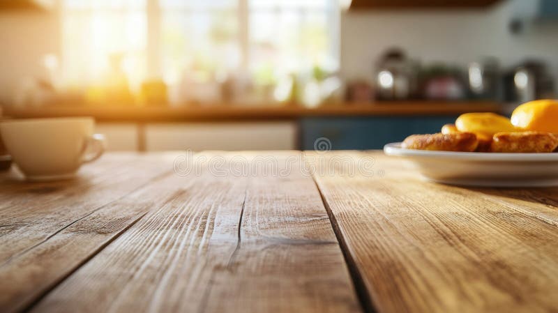 Sunlit Kitchen Table with Pastries and a Cup of Coffee, Creating a Cozy ...