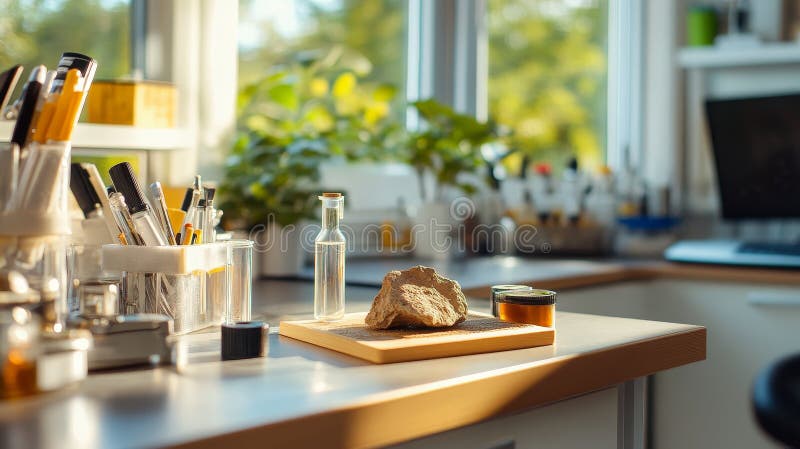 Sunlit Lab Workspace with Sample Science Research Discovery Analysis ...