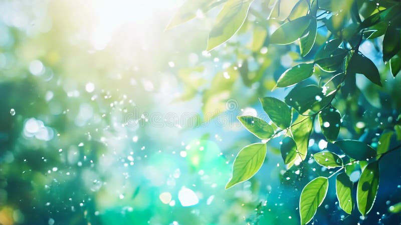 Sunlit Leaves with Bokeh and Gentle Breeze on a Bright Day Stock ...