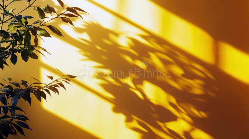 Sunlit Leaves Casting Shadows on Yellow Wall Stock Image - Image of ...