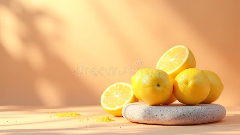 Sunlit Lemon Showcase: Hyper-realistic 3D Rendering with Textured Stone ...