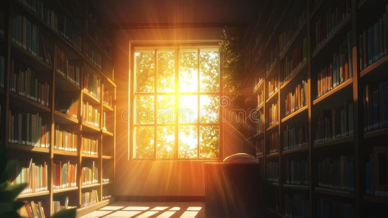Sunlit Library with Books, Inviting Atmosphere. Ideal for Study and ...