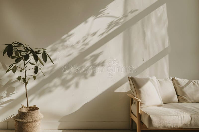 Sunlit Living Room with Plant Shadows Stock Photo - Image of sunlight ...