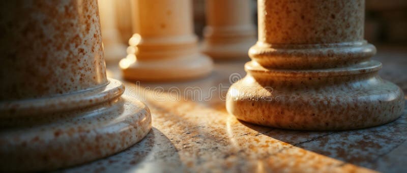 Sunlit Marble Columns with Textured Stone Surface Base Stock ...