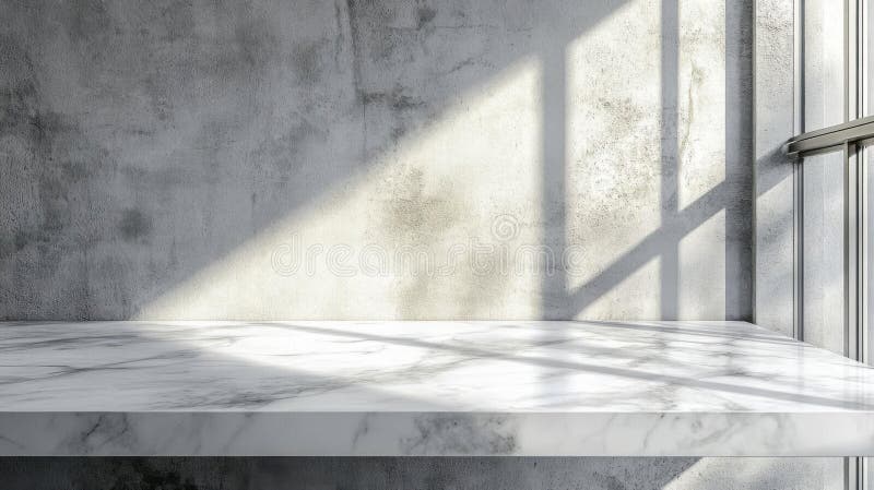 Sunlit Marble Shelf with Concrete Wall Stock Photo - Image of shelf ...
