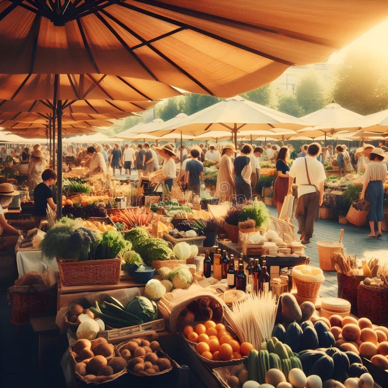 Sunlit Market Scene. Generative Al Stock Illustration - Illustration of ...