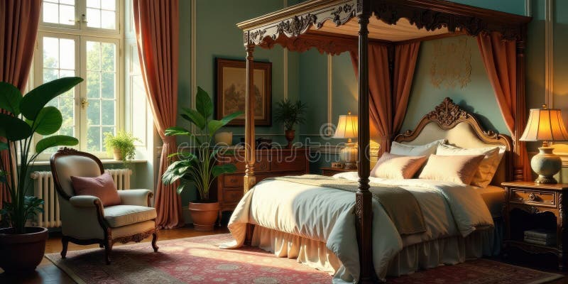 Sunlit Master Bedroom with Antique Four Poster Bed and Luxurious ...