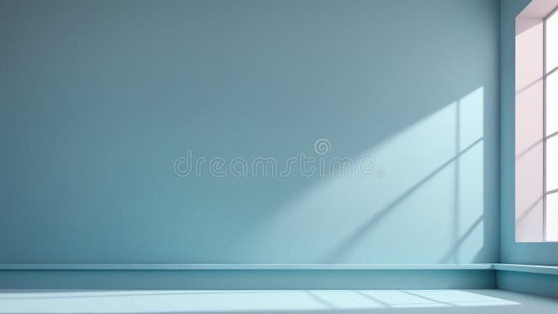 Sunlit Minimalist Blue Room with Shadows and Large Window Stock Image ...