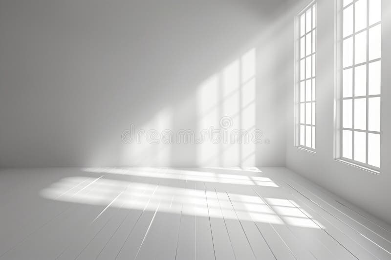 Sunlit Minimalist Room with Large Windows and Natural Light. Stock ...