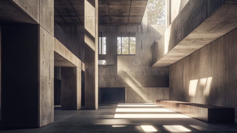 Sunlit Modern Concrete Building Interior Stock Illustration ...