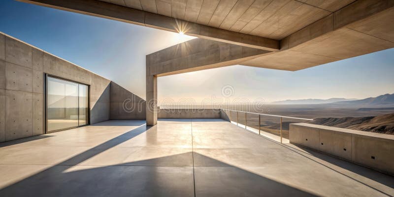 Sunlit Modern Concrete Terrace with Expansive Desert Vista. Generative ...