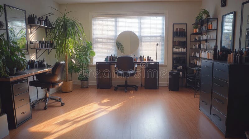 Sunlit Modern Hair Salon Interior Design Stock Image - Image of ...