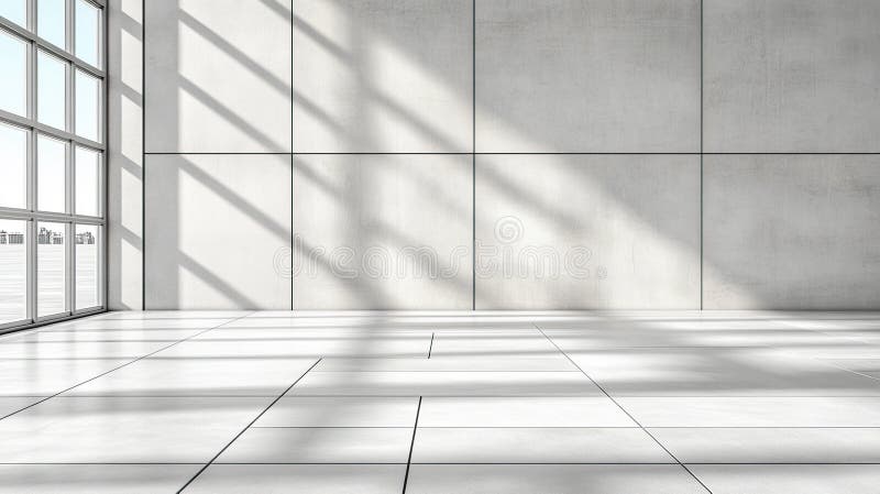 Sunlit Modern Interior, Concrete Wall, Floor, Window View Stock Image ...