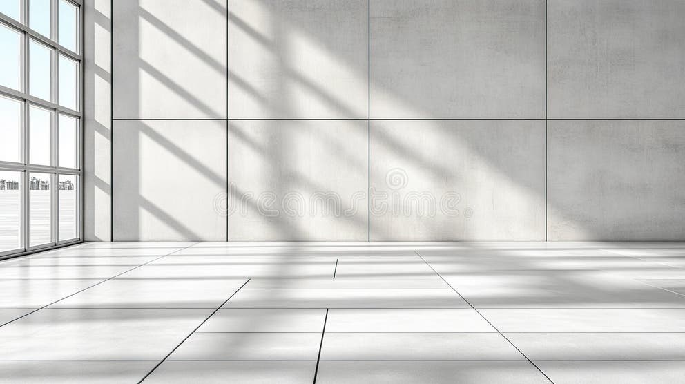 Sunlit Modern Interior, Concrete Wall, Floor, Window View Stock Image ...