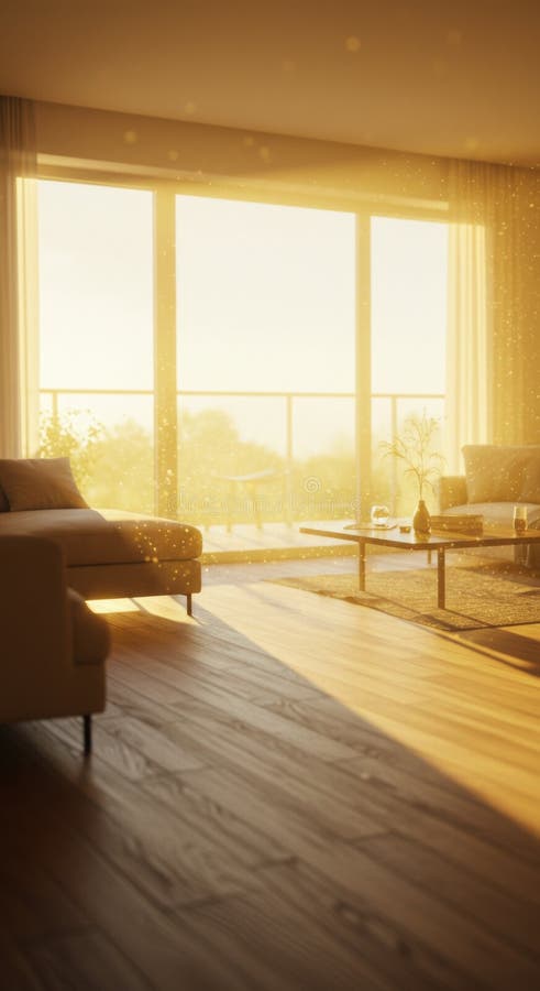 Sunlit Modern Living Room with Balcony View Stock Illustration ...