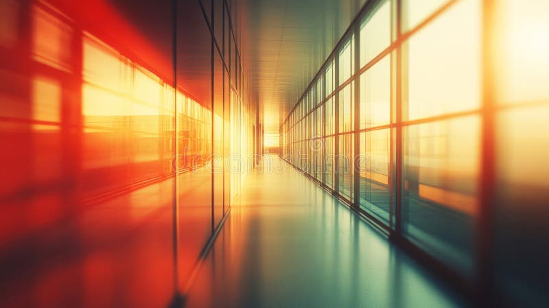 Sunlit Modern Office Corridor Glass Walls Stock Illustration ...