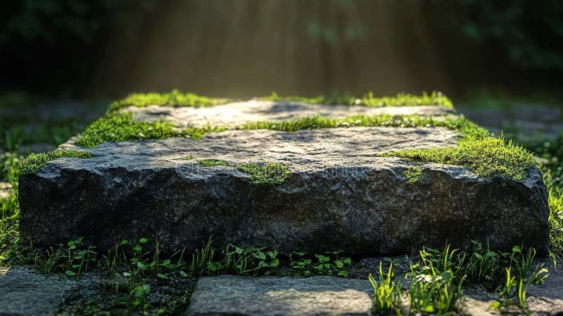 Sunlit Mossy Stone Slab in a Green Garden Stock Illustration ...