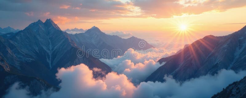 Sunlit Mountain Ridges Pierce Low Hanging Clouds, Creating Depth ...