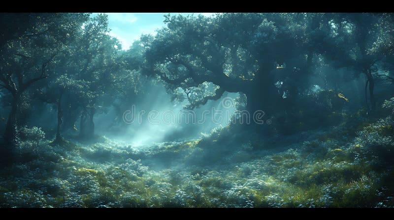 Sunlit Mystical Forest Clearing, Digital Art, Fantasy Background, Game ...