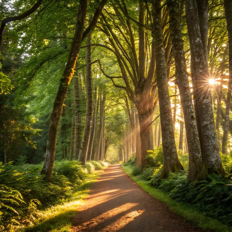 Sunlit Nature Path Pacific Northwest Tree-lined Sunny Dappled Nature ...