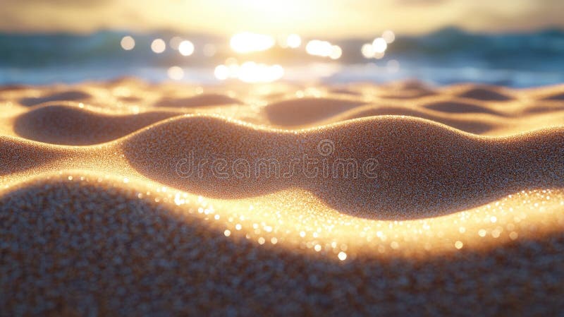 Sunlit Ocean Waves Shimmering on Sandy Beach at Sunset Stock Photo ...