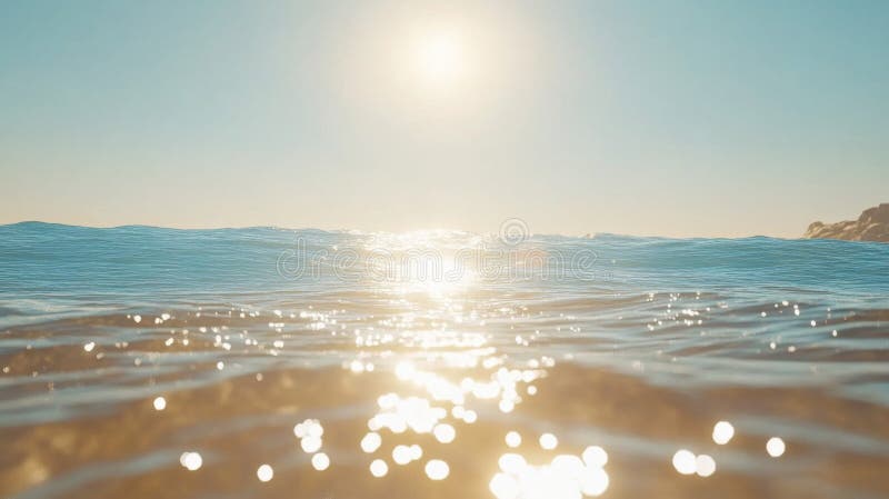 Sunlit Ocean Waves Sparkling at Sunset Stock Illustration ...