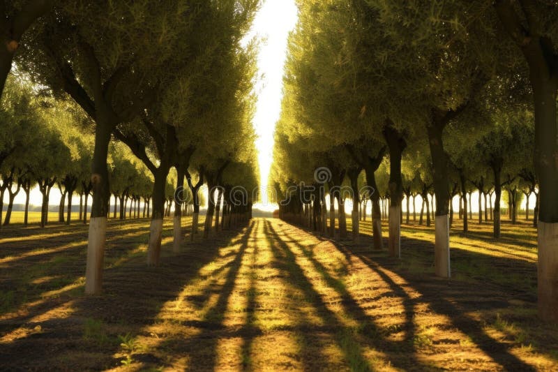 Sunlit Olive Trees Aligned in Perfect Rows Stock Photo - Image of grove ...