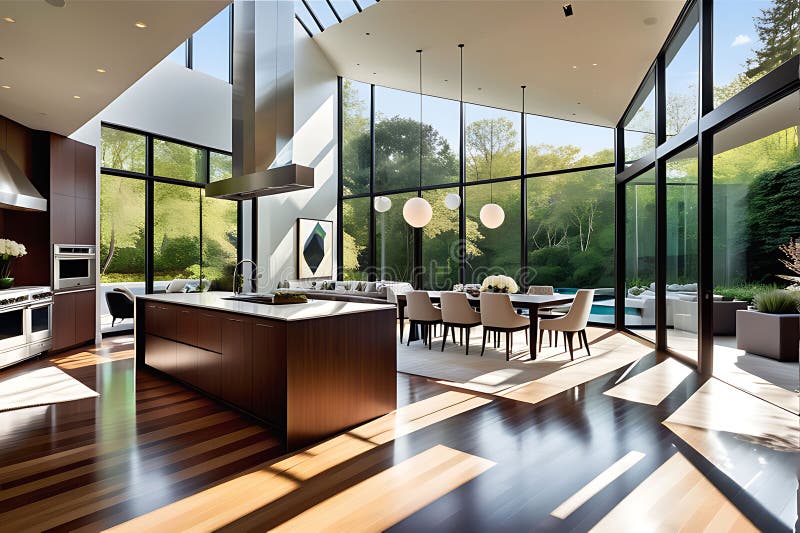 A Sunlit Open House Interior - Angled Shadows Casting Geometric ...