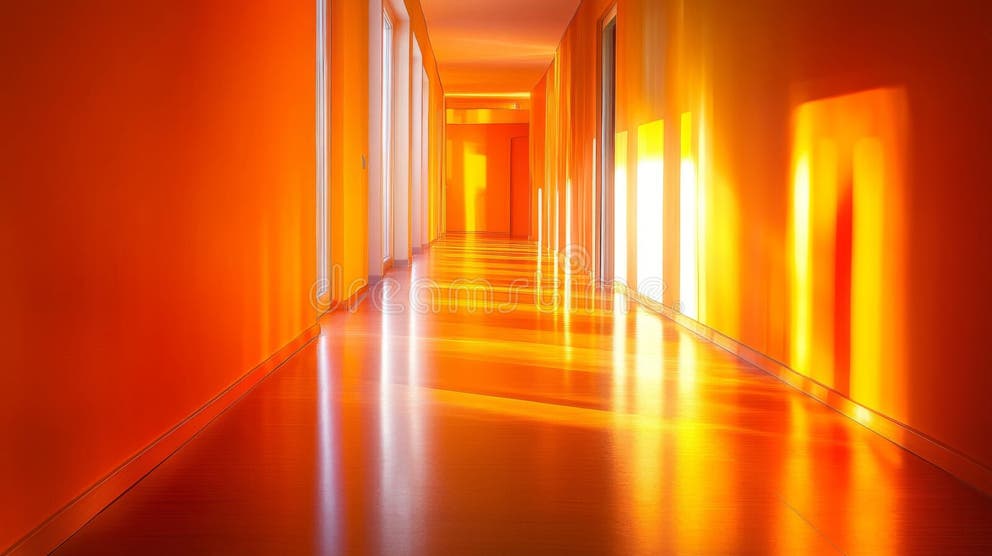 Sunlit Orange Hallway Interior Architectural Design Stock Illustration ...