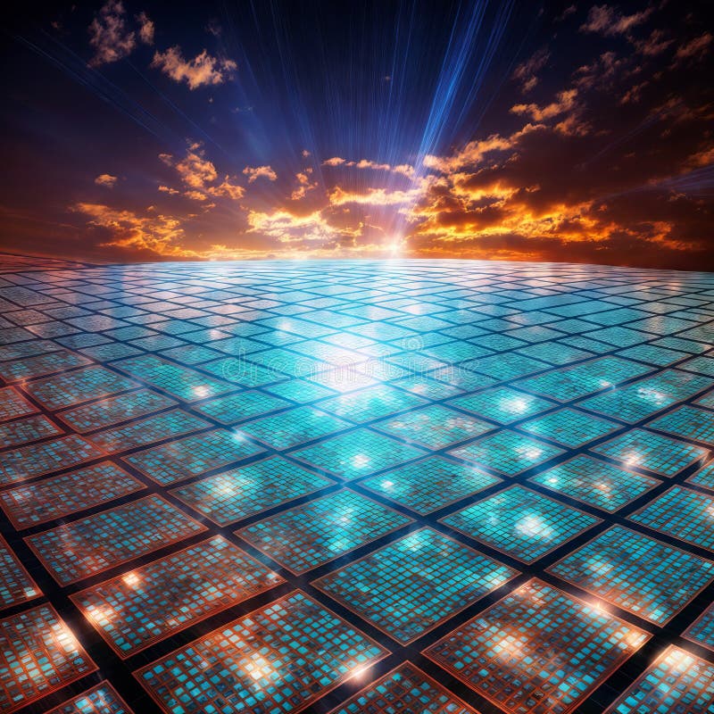 Solar Panel with Sun Rays and Clouds in the Sky. 3d Rendering ...