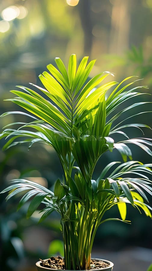 Sunlit Parlor Palm, Garden Background, Nature Stock Illustration ...