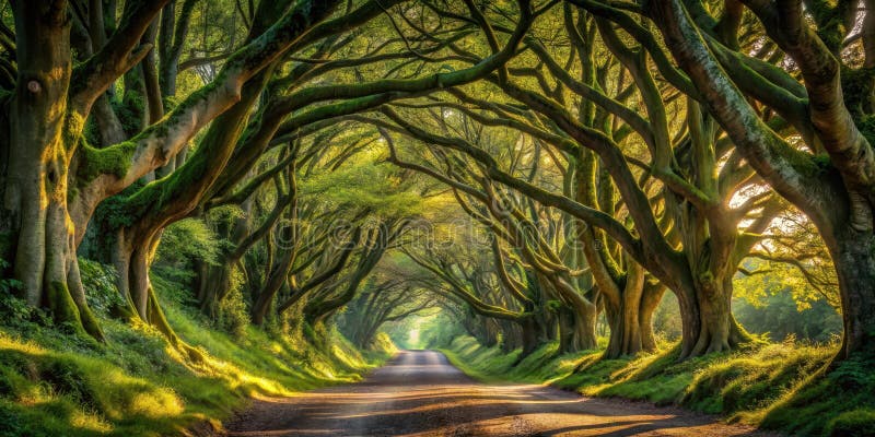 Sunlit Path through Ancient, Moss-draped Trees, a Tranquil Scene of ...