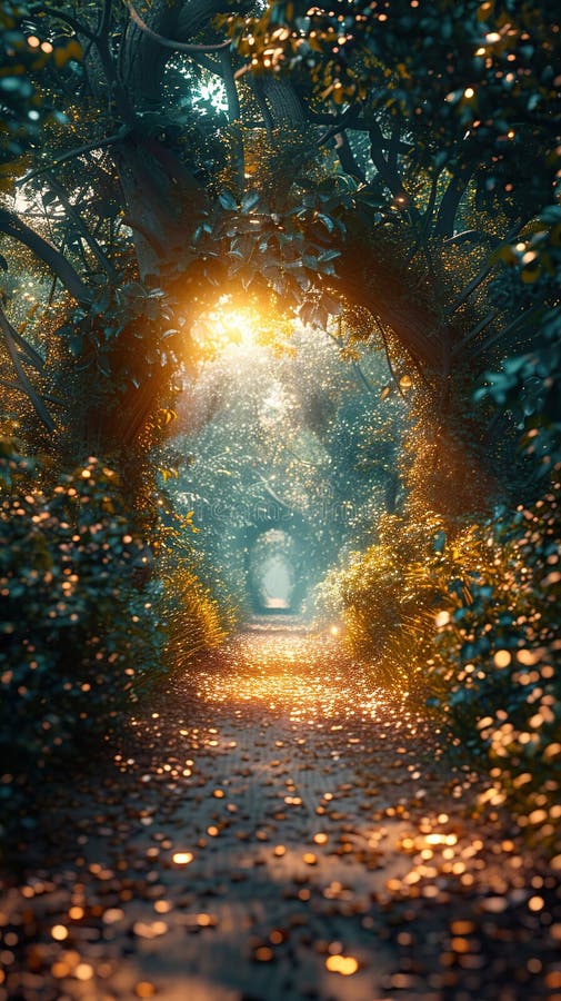 Sunlit Path through the Forest Stock Illustration - Illustration of ...