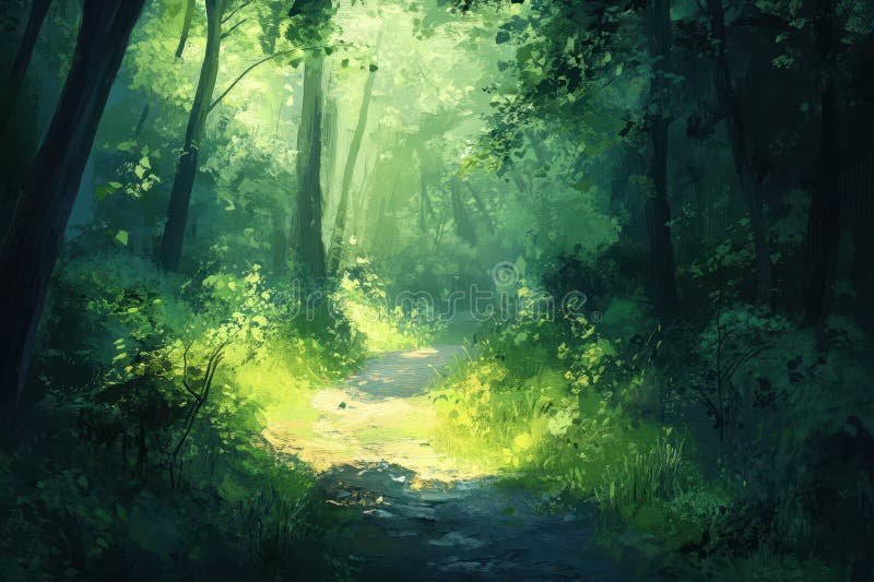 Sunlit Path through a Lush Forest Stock Image - Image of journey ...
