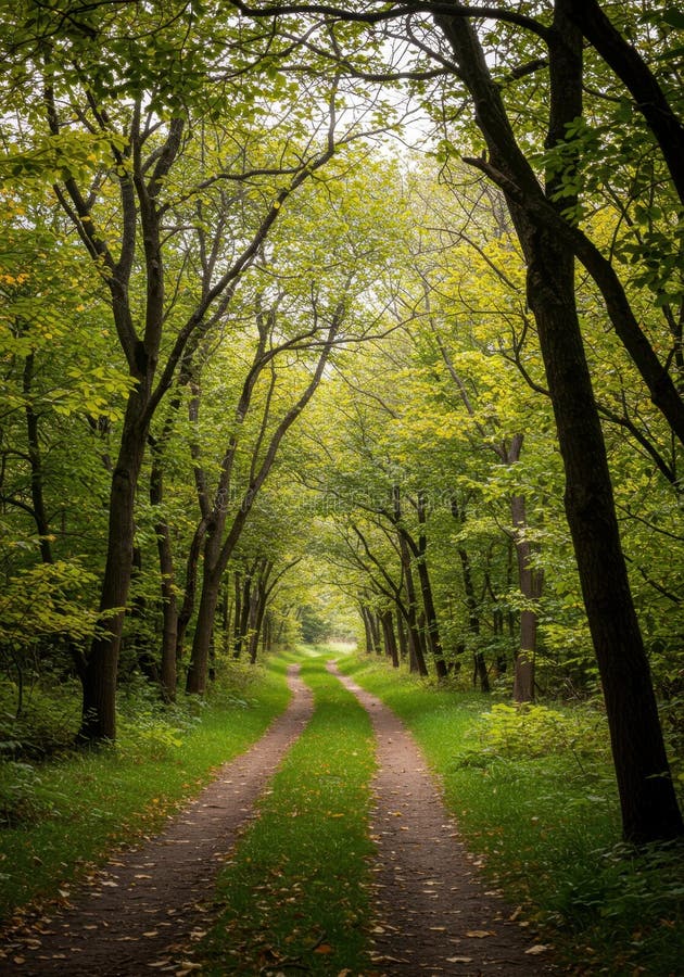 Sunlit Path through Lush Green Forest Stock Photo - Image of depth ...