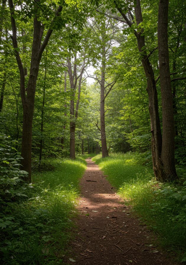 Sunlit Path through Lush Green Forest Stock Image - Image of dirt ...
