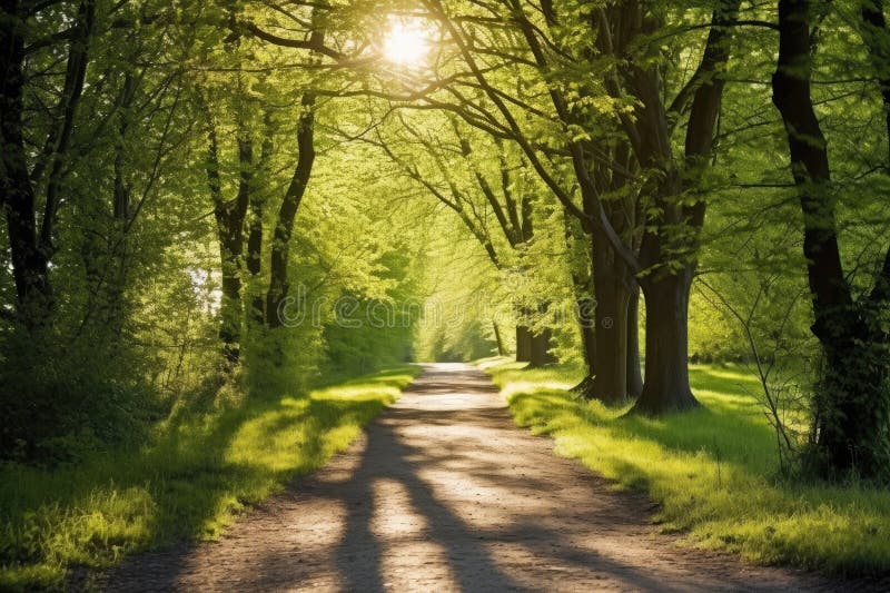 Sunlit Pathway through a Tranquil Forest Reserve Stock Illustration ...