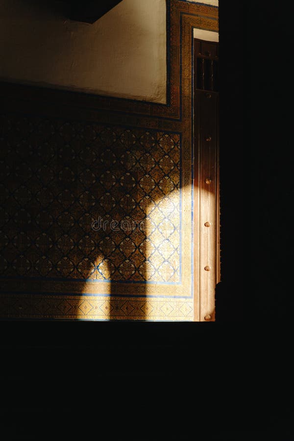 Sunlit Pattern on Ornate Wall in Dimly Lit Room. Spain Square, Plaza De ...