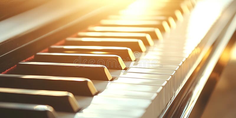 Sunlit piano keys stock photo. Image of keys, wooden - 335647030