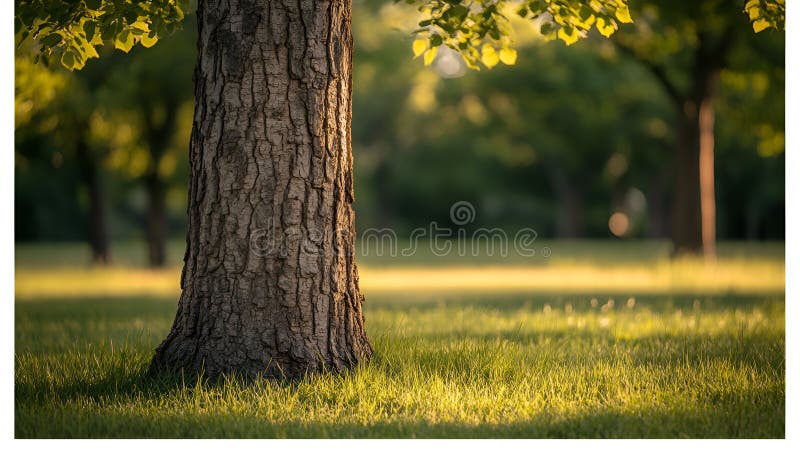 Sunlit Pine Tree Trunk in Forest with Warm Glowing Atmosphere for ...