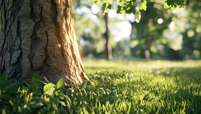 Sunlit Pine Tree Trunk in Forest with Warm Glowing Atmosphere for ...