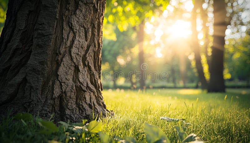 Sunlit Pine Tree Trunk in Forest with Warm Glowing Atmosphere for ...