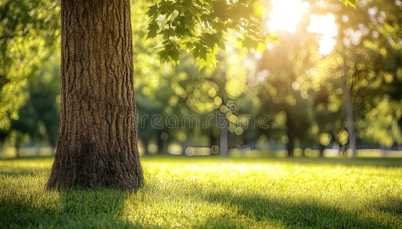 Sunlit Pine Tree Trunk in Forest with Warm Glowing Atmosphere for ...